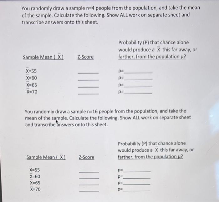 Solved You randomly draw a sample n=4 people from the | Chegg.com