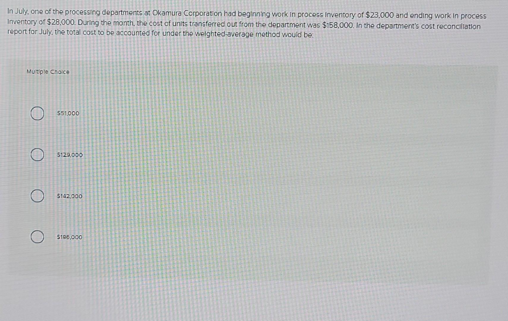 Solved In July, one of the processing departments at Okamura | Chegg.com