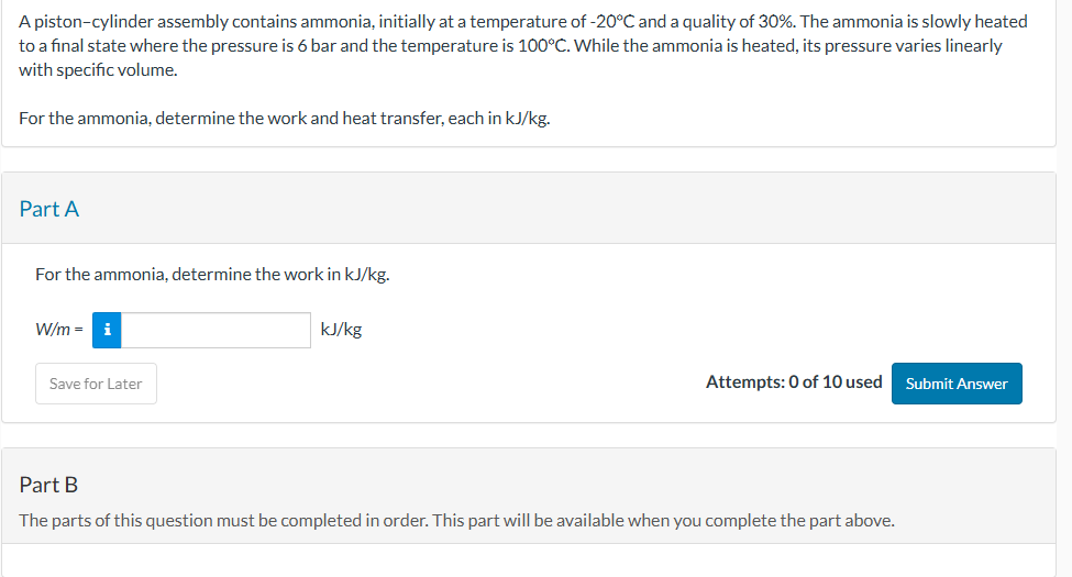 Solved A piston-cylinder assembly contains ammonia, | Chegg.com