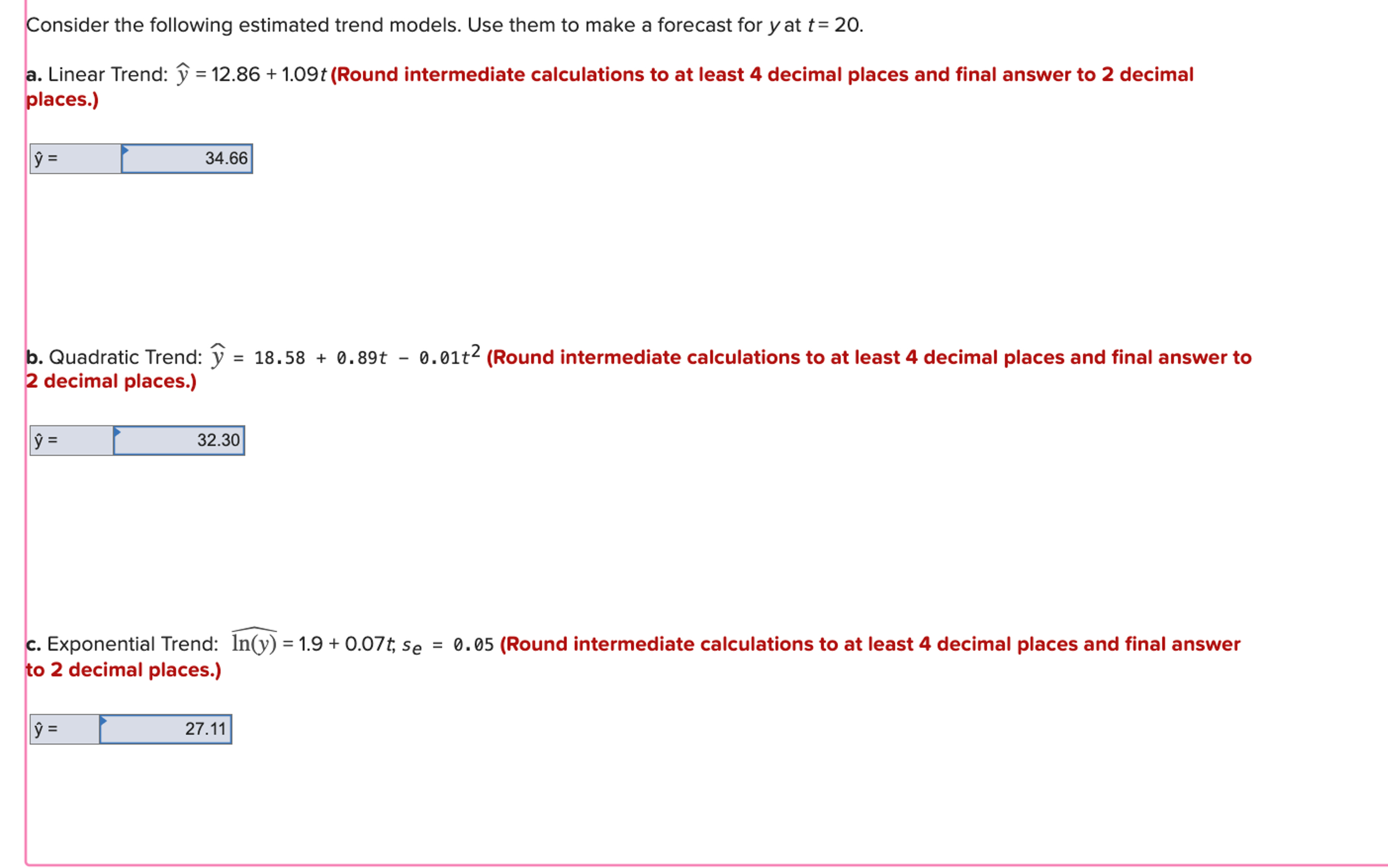 Solved Consider the following estimated trend models. Use | Chegg.com