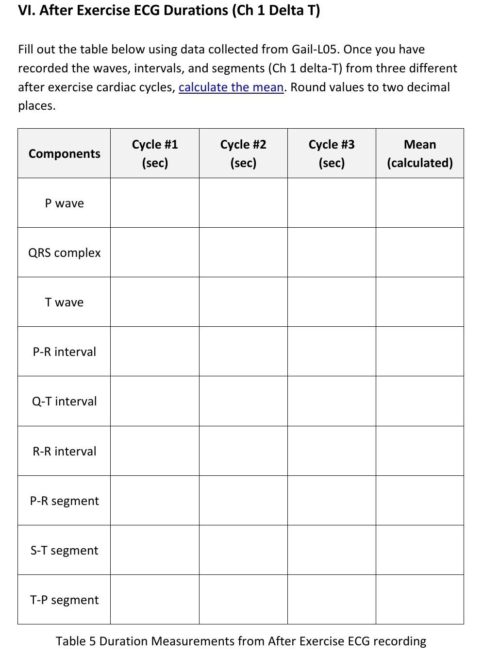 Solved III. Supine ECG Durations (Ch 1 Delta T) Fill out the | Chegg.com