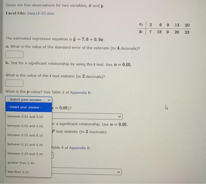 Solved Given Are Five Observations For Two Variables And Y 