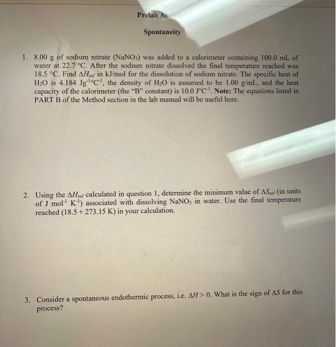 1. 8.00 g of sodium nitrate (NaNO3) was added to a | Chegg.com