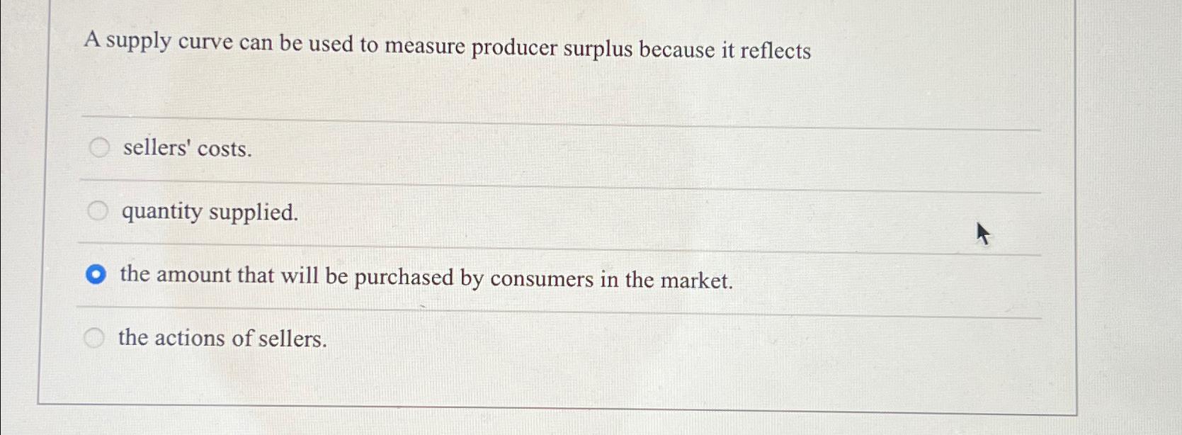 Solved A supply curve can be used to measure producer | Chegg.com