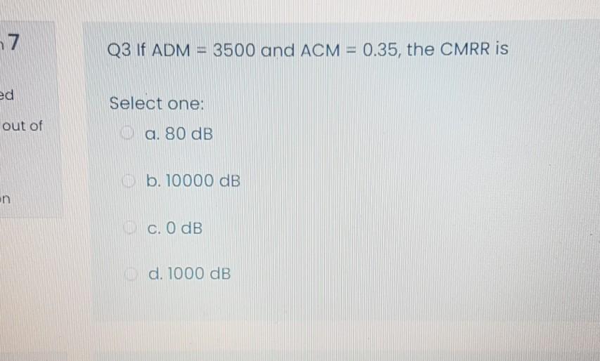 Solved Q3 If ADM = 3500 and ACM = 0.35, the CMRR is ed | Chegg.com