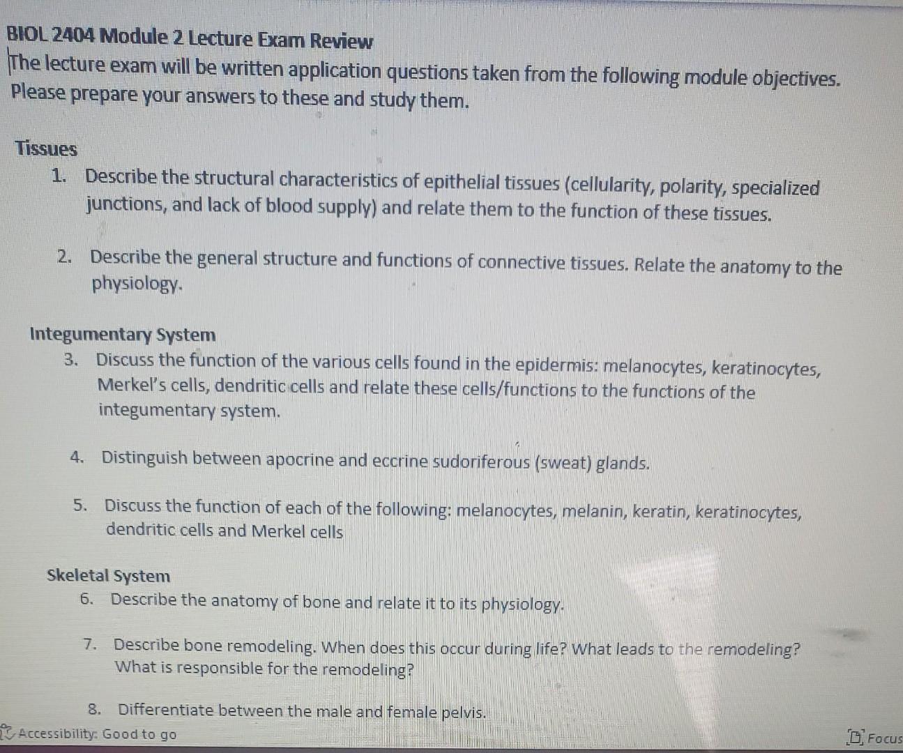 Solved BIOL 2404 Module 2 Lecture Exam Review The lecture | Chegg.com
