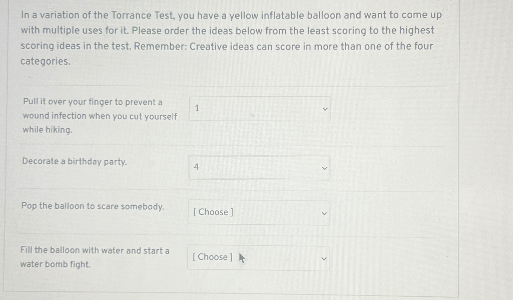 Solved In a variation of the Torrance Test, you have a | Chegg.com