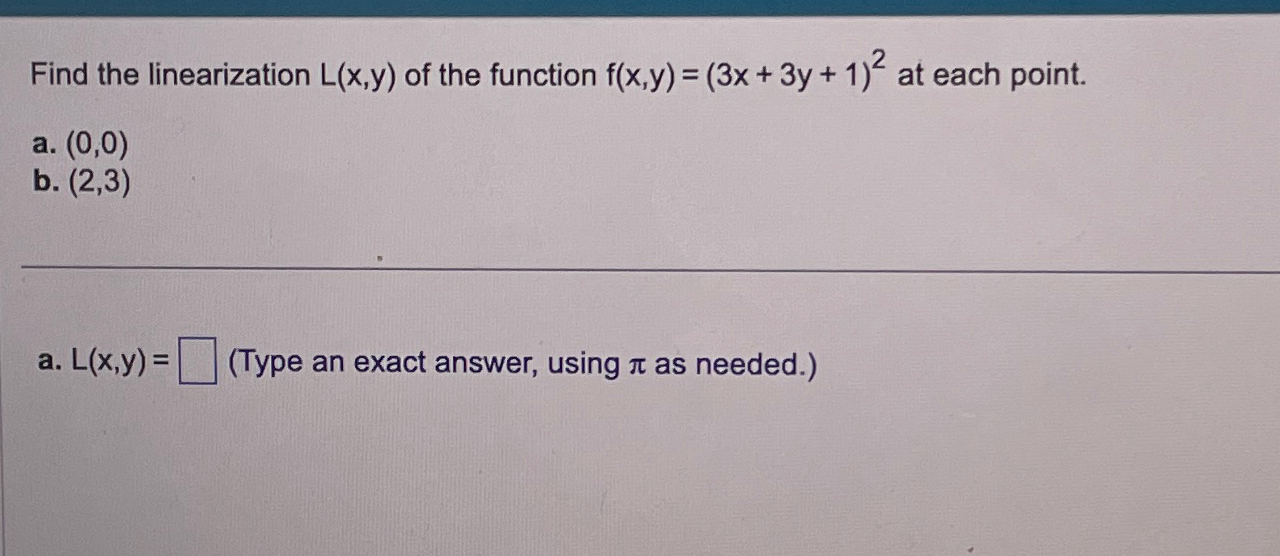 Solved Find the linearization L(x,y) ﻿of the function | Chegg.com