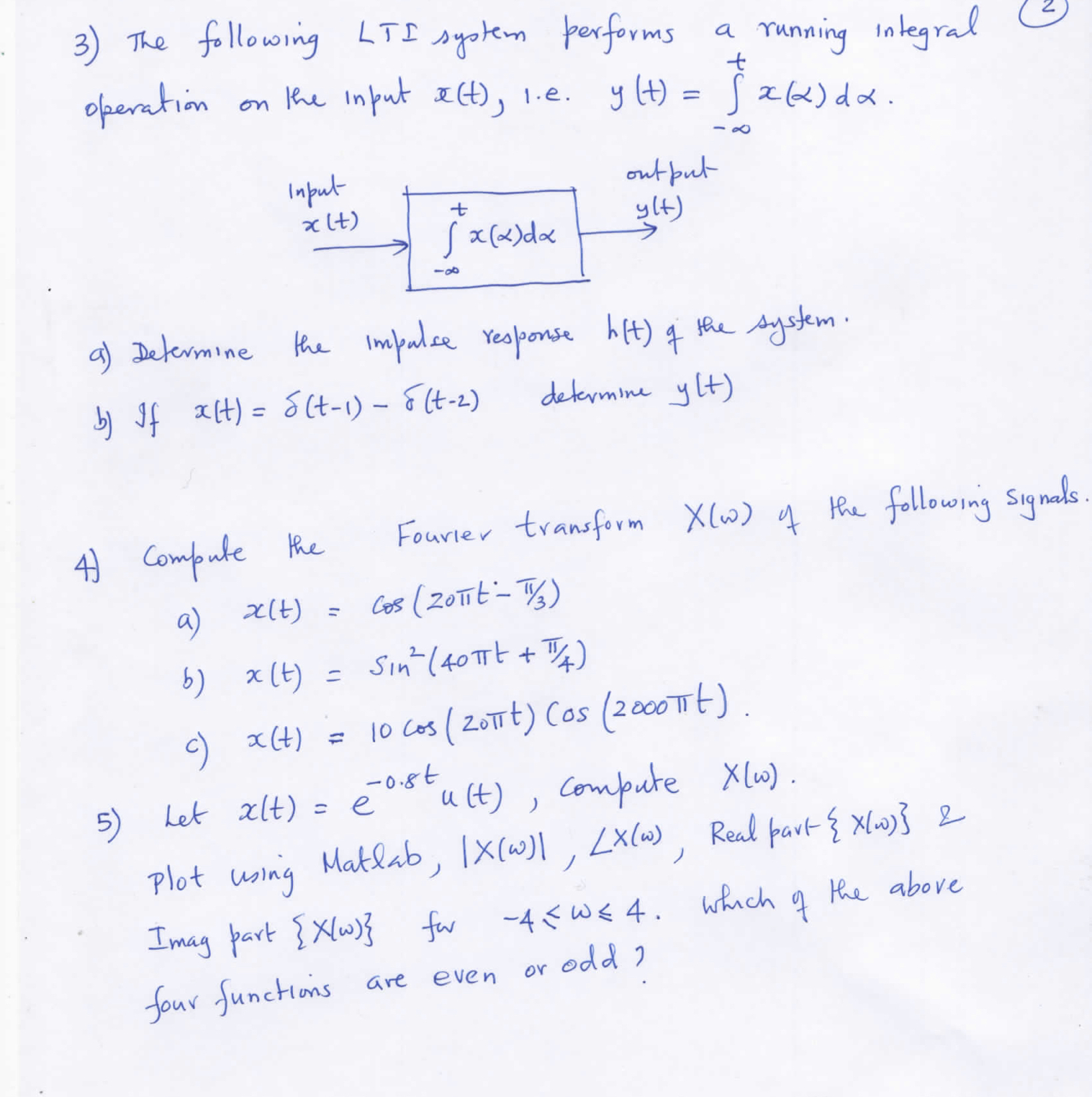 Solved The following LII system performs a running integral | Chegg.com