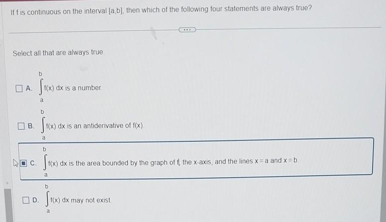 Solved If f is continuous on the interval [a,b], then which | Chegg.com