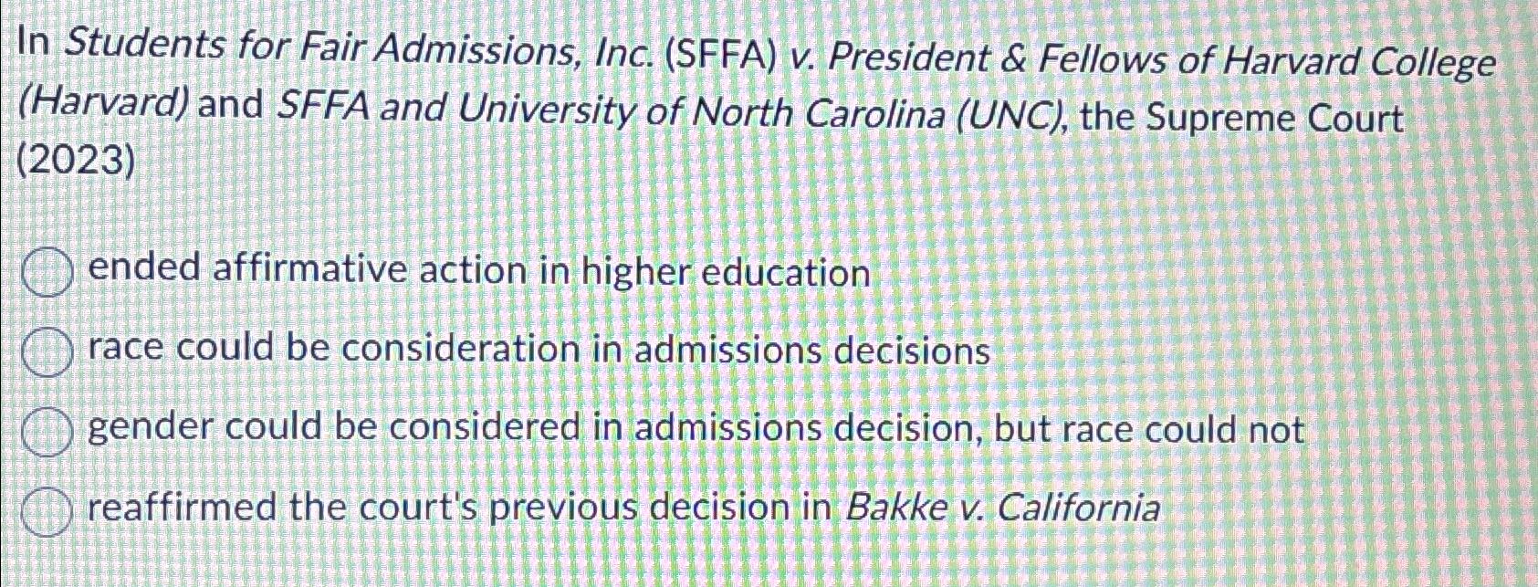 Solved In Students for Fair Admissions, Inc. (SFFA) ﻿v. | Chegg.com