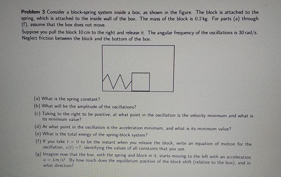 Solved Problem 3 Consider a block-spring system inside a | Chegg.com