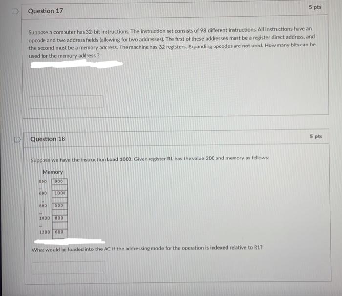 Solved 5 pts Question 17 Suppose a computer has 32-bit | Chegg.com