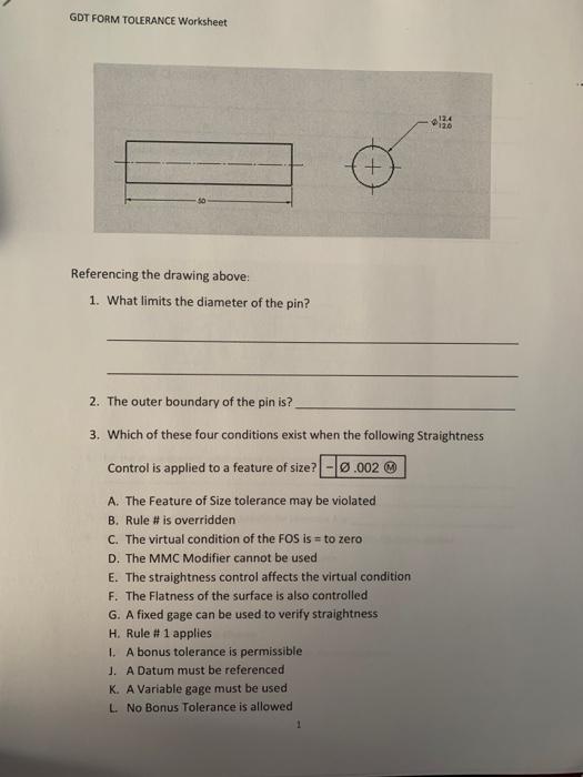 Solved GDT FORM TOLERANCE Worksheet 12.4 12 Referencing the | Chegg.com