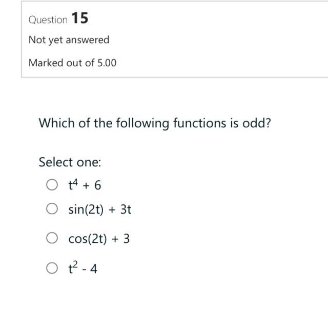 Solved Which of the following functions is odd? Select one: | Chegg.com
