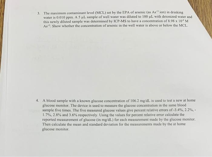 Solved 3. The maximum contaminant level (MCL) set by the EPA | Chegg.com