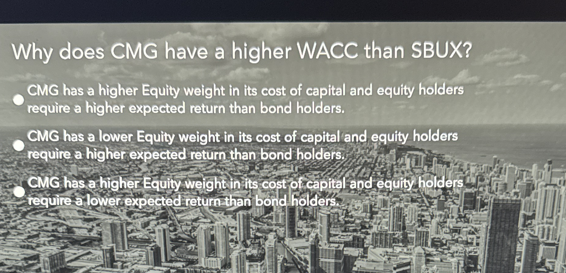Solved Why does CMG have a higher WACC than SBUX?CMG has a | Chegg.com