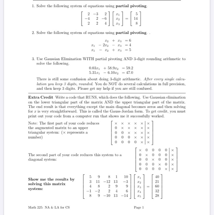 Solved 1 Solve The Following System Of Equations Using Chegg