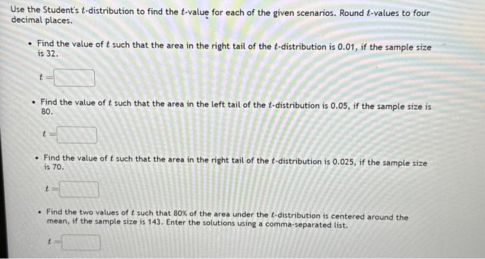 Solved Ise the Student's t-distribution to find the t-value | Chegg.com