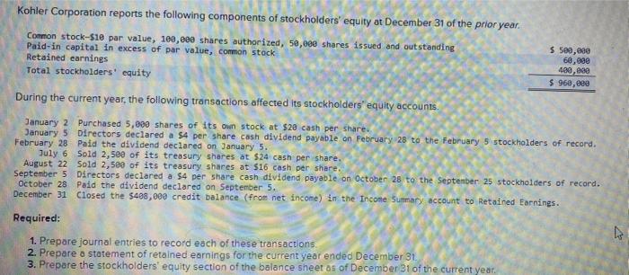 Solved Kohler Corporation reports the following components | Chegg.com