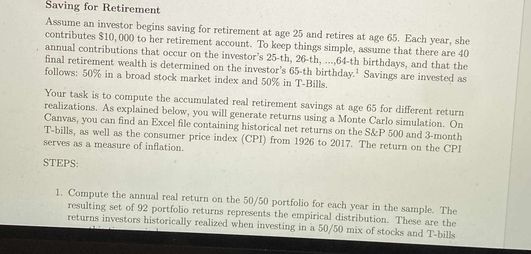 Solved Saving for RetirementAssume an investor begins saving | Chegg.com