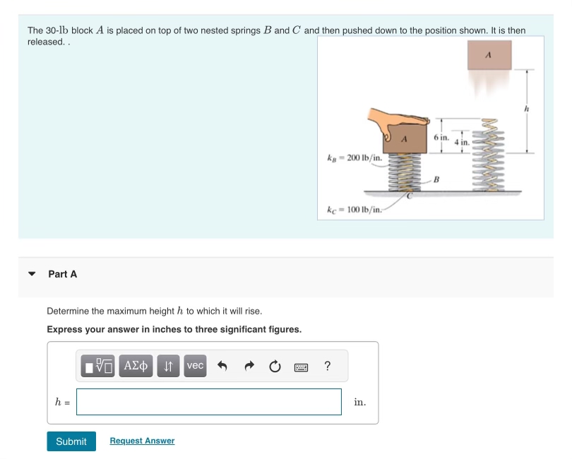 Solved The 30-lb block A ﻿is placed on top of two nested | Chegg.com