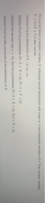 Solved [12 points) Given a random variable X following | Chegg.com