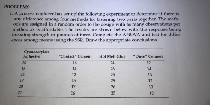Solved PROBLEMS 1. A process engineer has set up the | Chegg.com