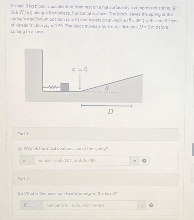 Solved A small 3 kg block is accelerated from rest on a flat | Chegg.com