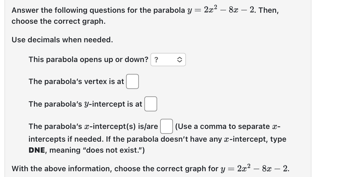 Solved Answer the following questions for the parabola | Chegg.com