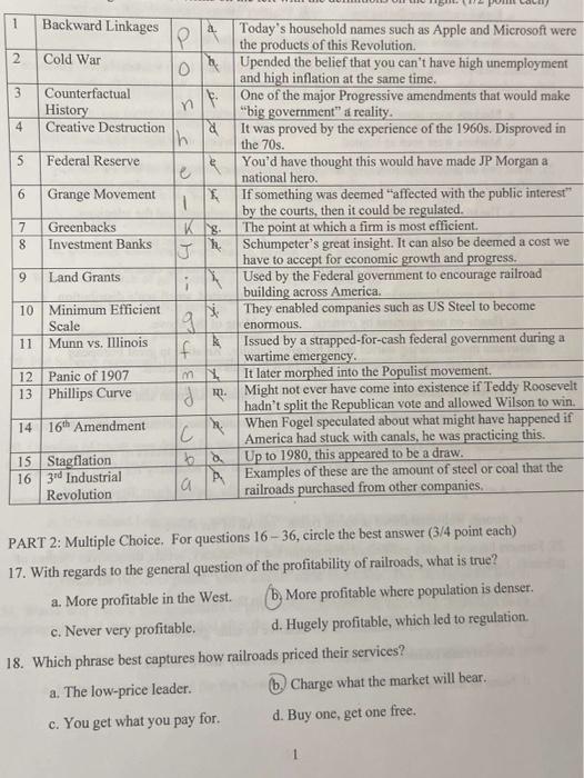 PART 2: Multiple Choice, For questions 16−36, circle | Chegg.com