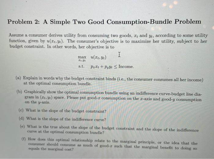 Solved Problem 2: A Simple Two Good Consumption-Bundle | Chegg.com