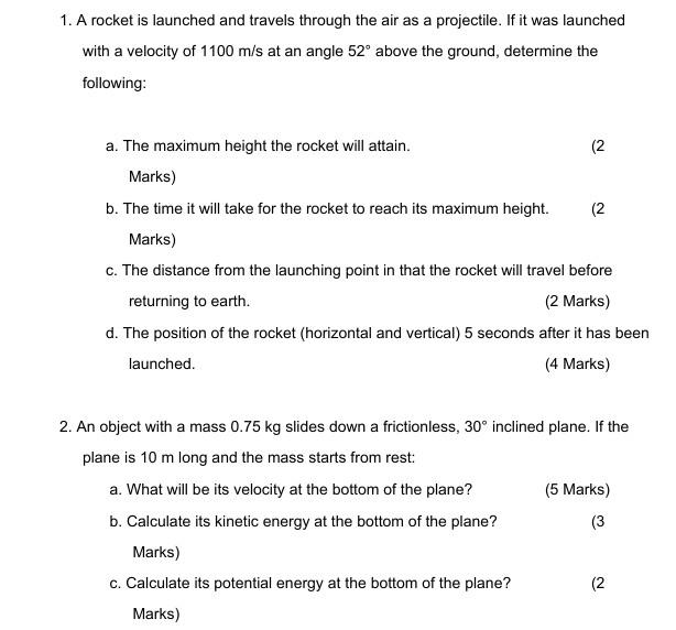 Solved 1. A rocket is launched and travels through the air | Chegg.com