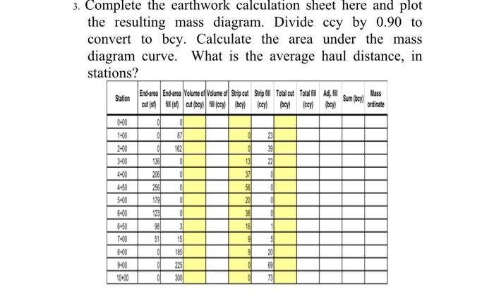 3. Complete the earthwork calculation sheet here and | Chegg.com