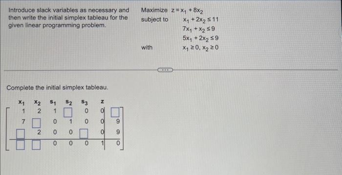 Solved Introduce slack variables as necessary, then write | Chegg.com