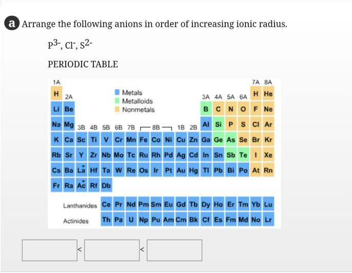 Solved a Arrange the following anions in order of increasing | Chegg.com
