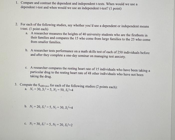 Solved 1. Compare and contrast the dependent and independent | Chegg.com