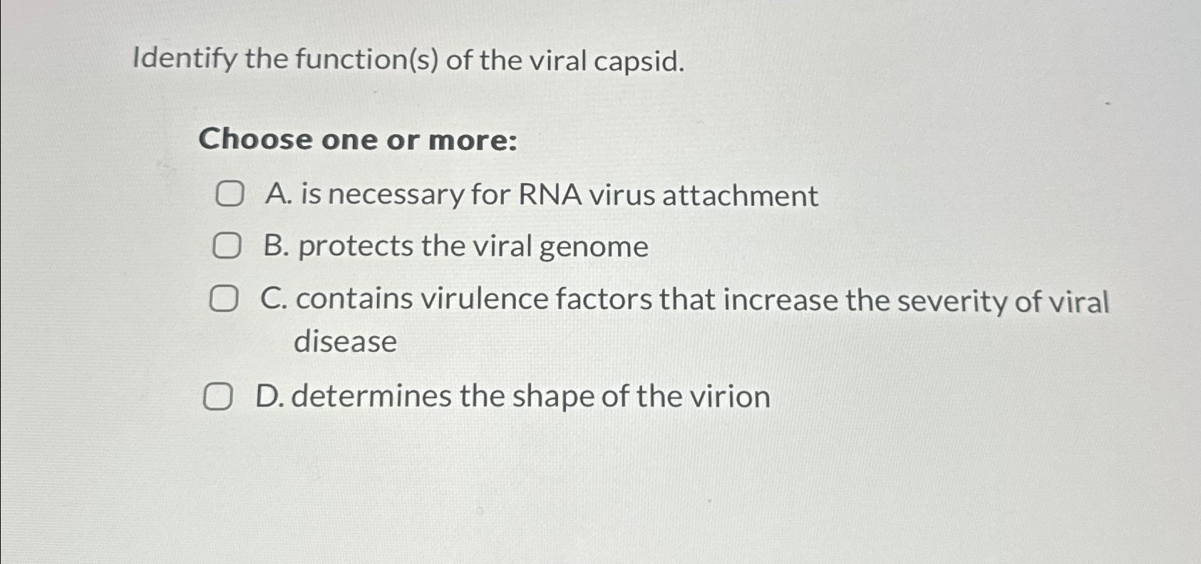 Solved Identify the function(s) ﻿of the viral capsid.Choose | Chegg.com