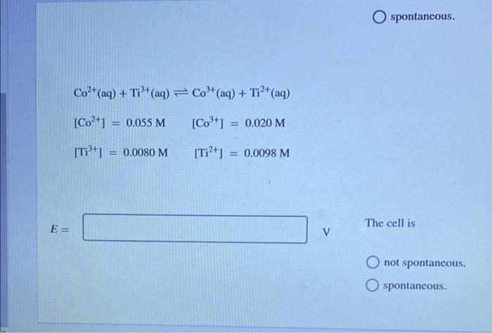 Solved Calculate The Cell Potential E For The Given