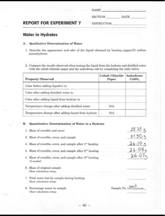 Solved NAME SECTION INSTRUCTOR DATE REPORT FOR EXPERIMENT 7 | Chegg.com