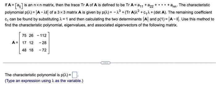 Solved If A=[aij] is an n×n matrix, then the trace TrA of A | Chegg.com