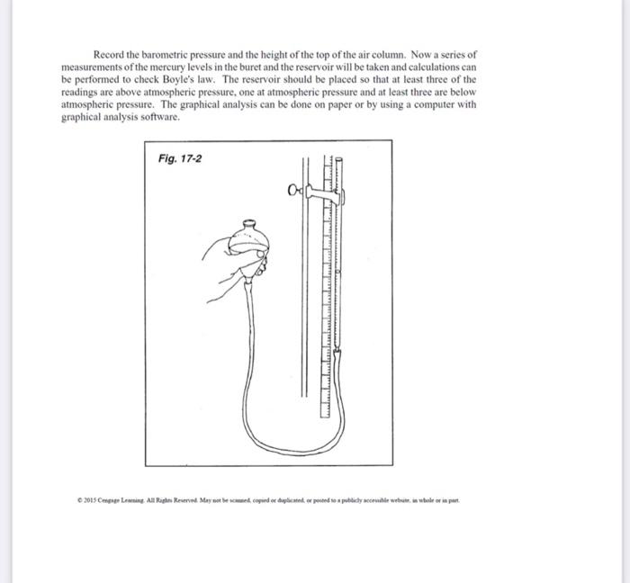 Record the barometric pressure and the height of the | Chegg.com