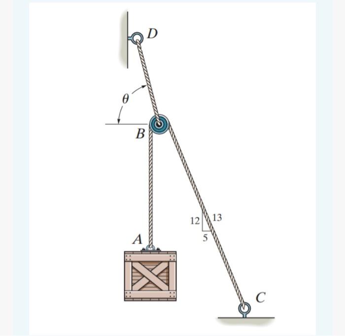 Solved The cord ABC is drawn over a pulley at B and used to | Chegg.com