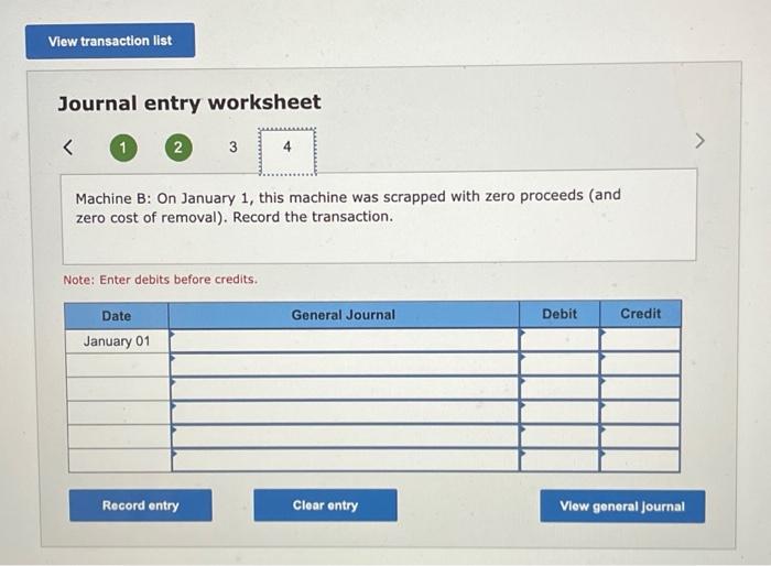 Journal entry worksheet Machine A: Sold on January 1 | Chegg.com