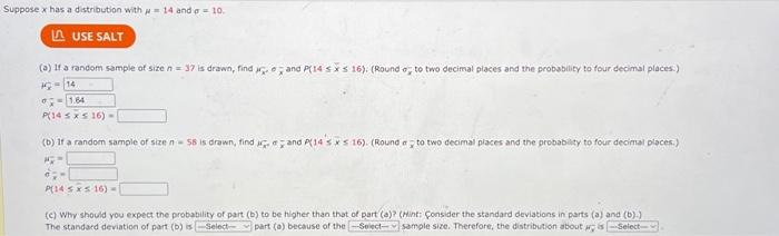 Solved Suppose x has a distribution with μ=14 and σ=10. (a) | Chegg.com