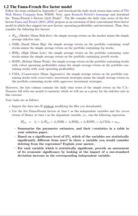 1.2 The Fama-French five factor model Follow the | Chegg.com