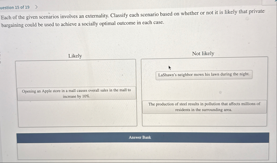Solved uestion 15 ﻿of 19Each of the given scenarios involves | Chegg.com
