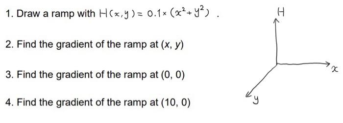 Solved 1. Draw a ramp with H(x,y)=0.1×(x2+y2). 2. Find the | Chegg.com