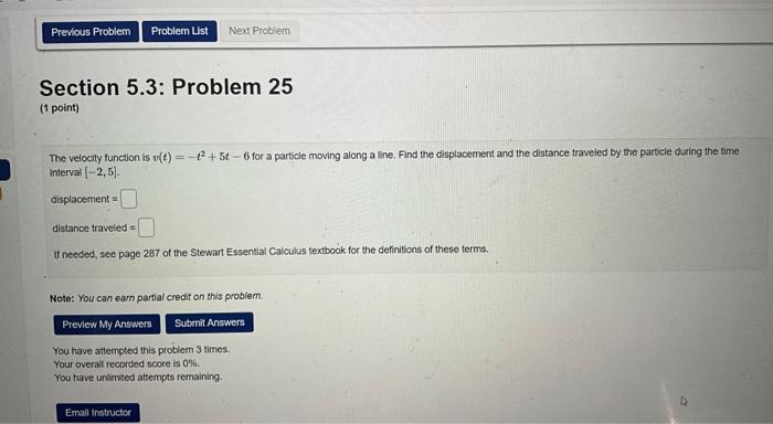 Solved The velocity function is v(t)=−t2+5t−6 for a particle | Chegg.com