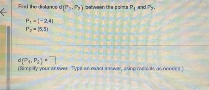 Solved Find the distance d(P1,P2) between the points P1 and | Chegg.com